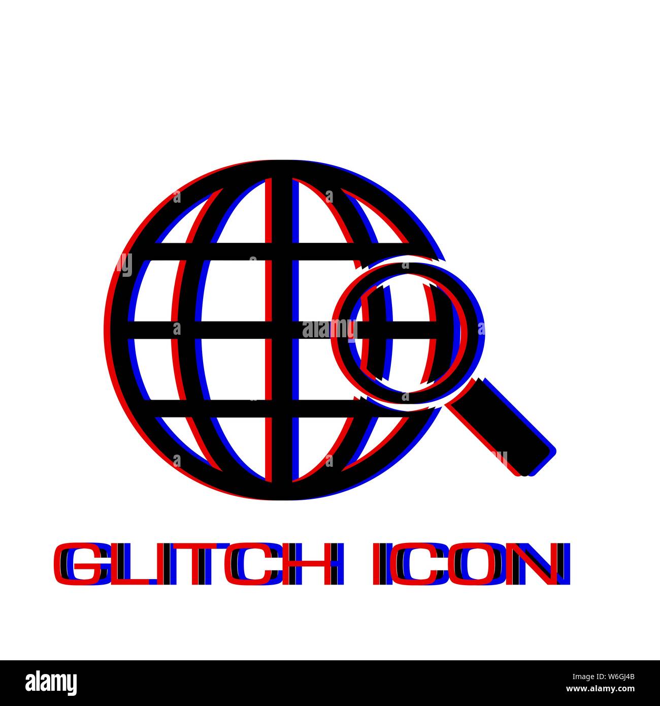 Analyzing world icon flat. Simple pictogram - Glitch effect. Vector ...