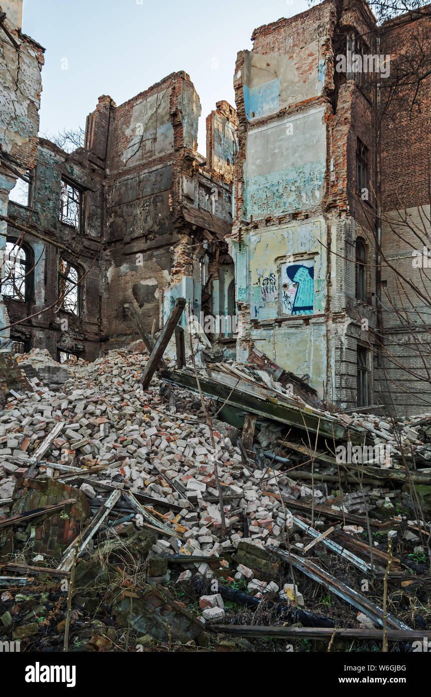 Ancient residential multi-storey building destroyed during shelling and ...