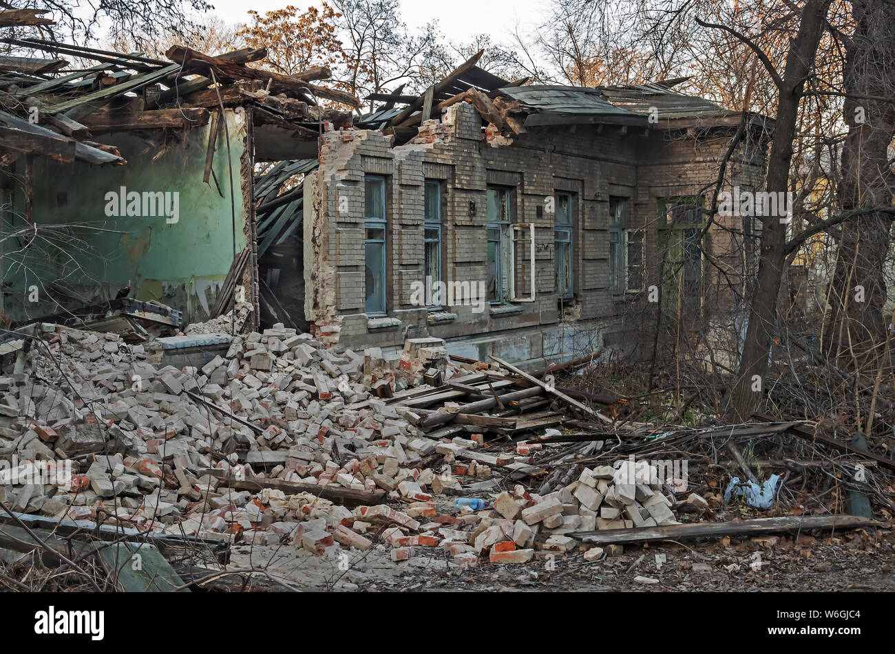 Residential ancient mansion which was destroyed by a direct hit a ...