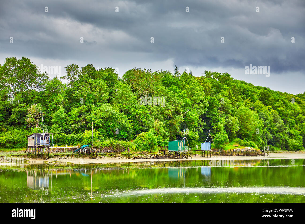 Image of fishing stations on the River Rance Estuary in France Stock ...
