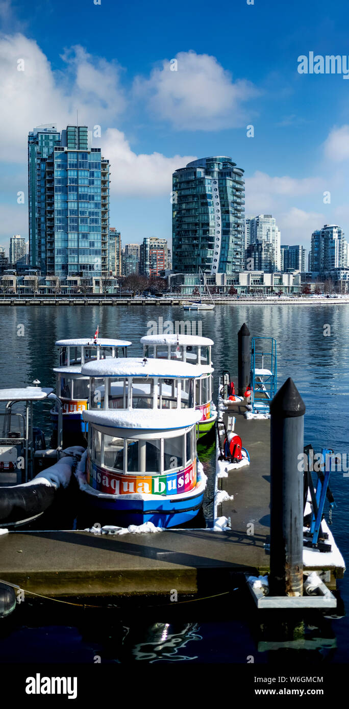 Aqua buses in the harbour of Granville Island; Vancouver, British ...