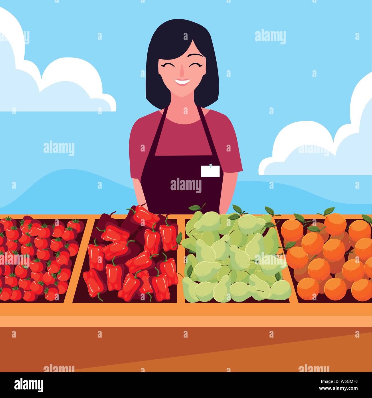seller woman in a farmer market vector illustration Stock Vector Image ...