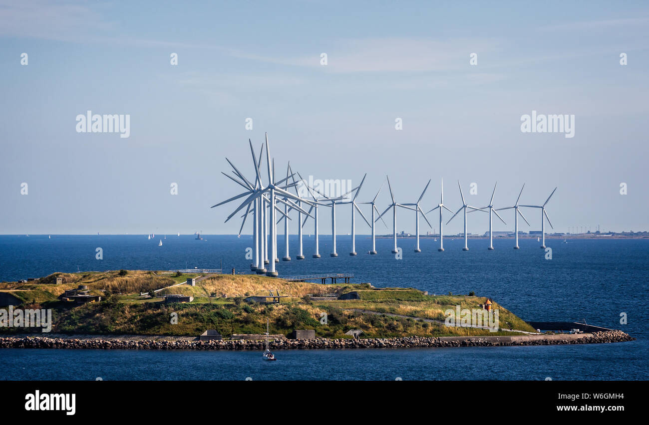 Offshore wind farm in the Baltic Sea off the coast of Denmark on 18 ...
