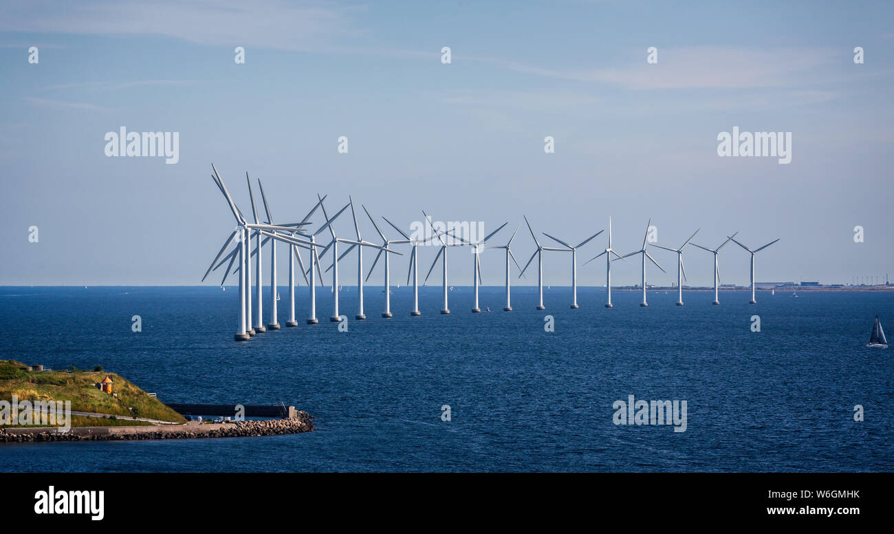 Offshore wind farm in the Baltic Sea off the coast of Denmark on 18 ...