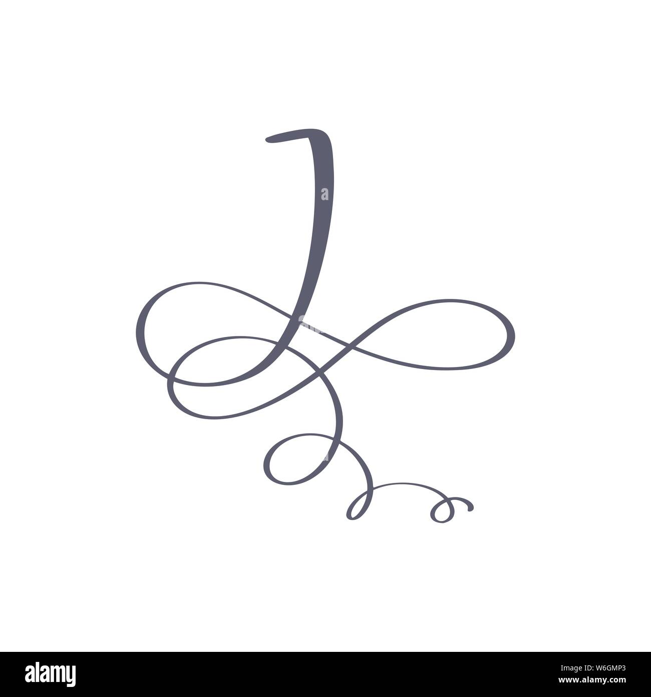 Vector Hand Drawn calligraphic floral I monogram or logo. Uppercase ...