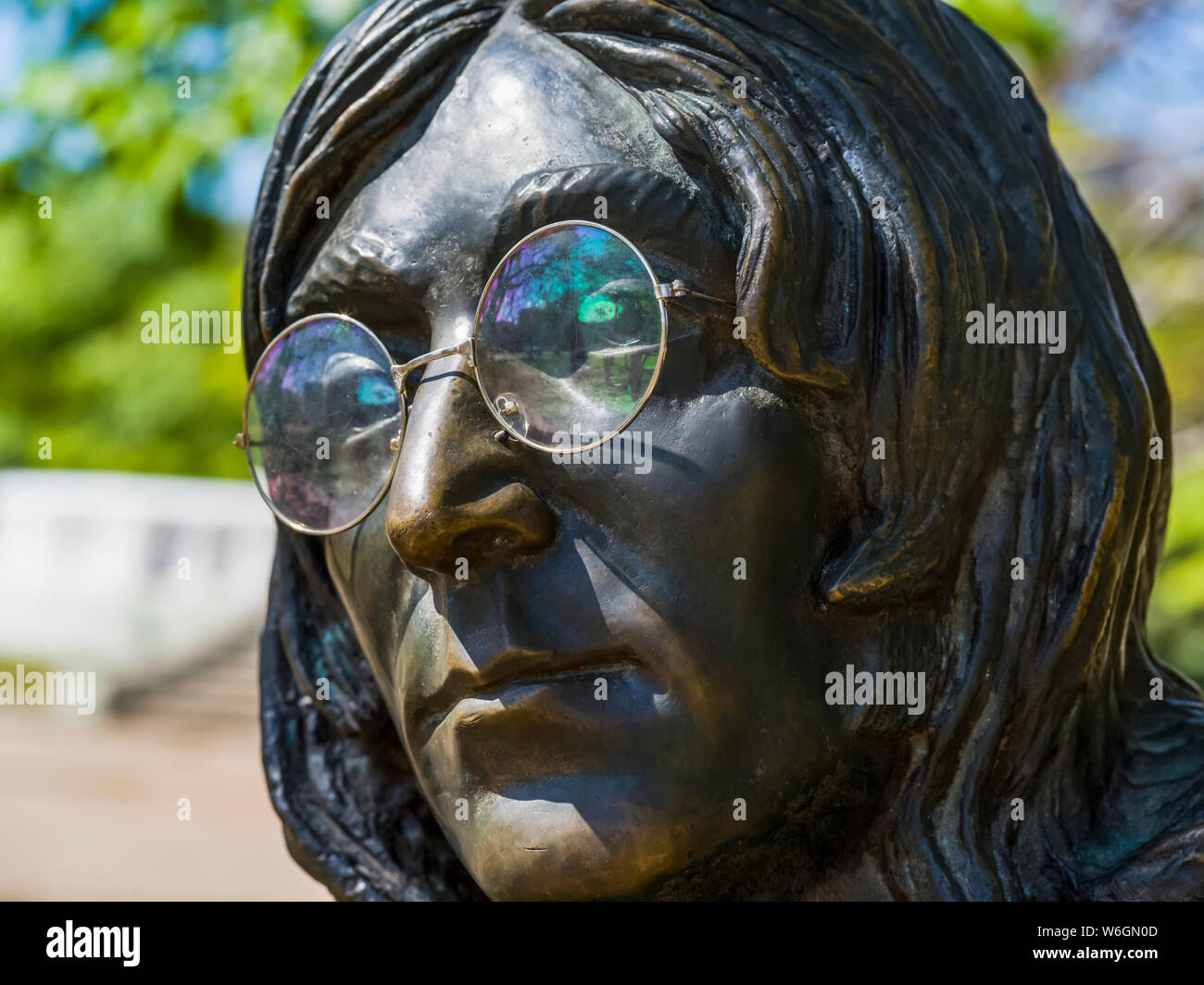 Close-up of the sttatue of John Lennon, John Lennon Park; Havana, Cuba ...