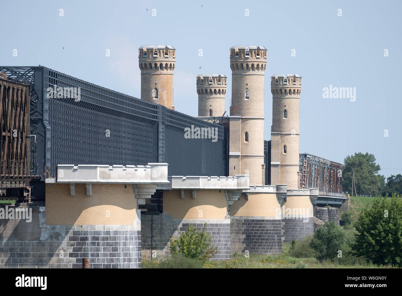 Road bridge and railway bridge on the Vistula River in Tczew, Poland ...