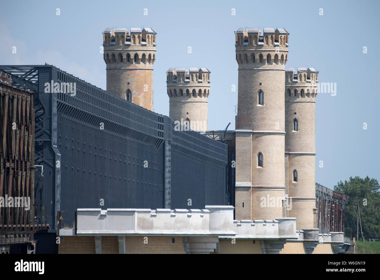 Road bridge and railway bridge on the Vistula River in Tczew, Poland ...