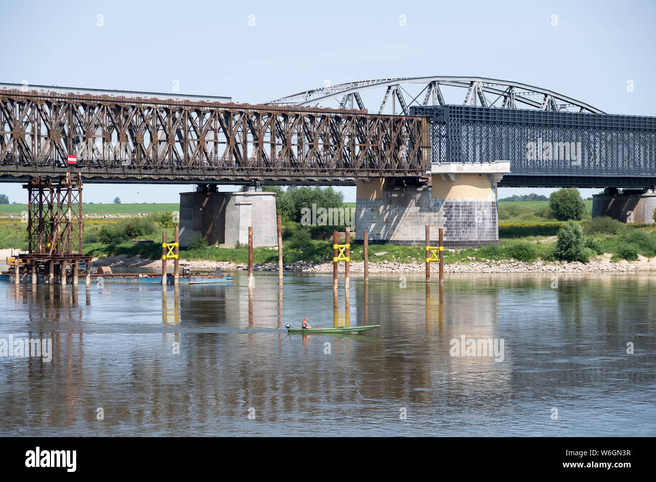 Road bridge and railway bridge on the Vistula River in Tczew, Poland ...
