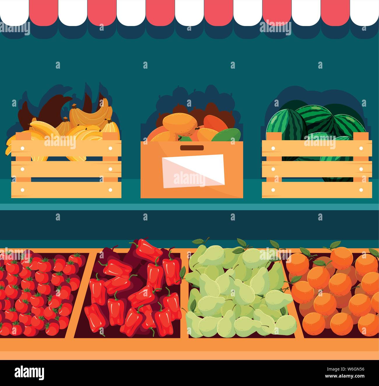 stand selling vegetables and fruits vector illustration Stock Vector ...