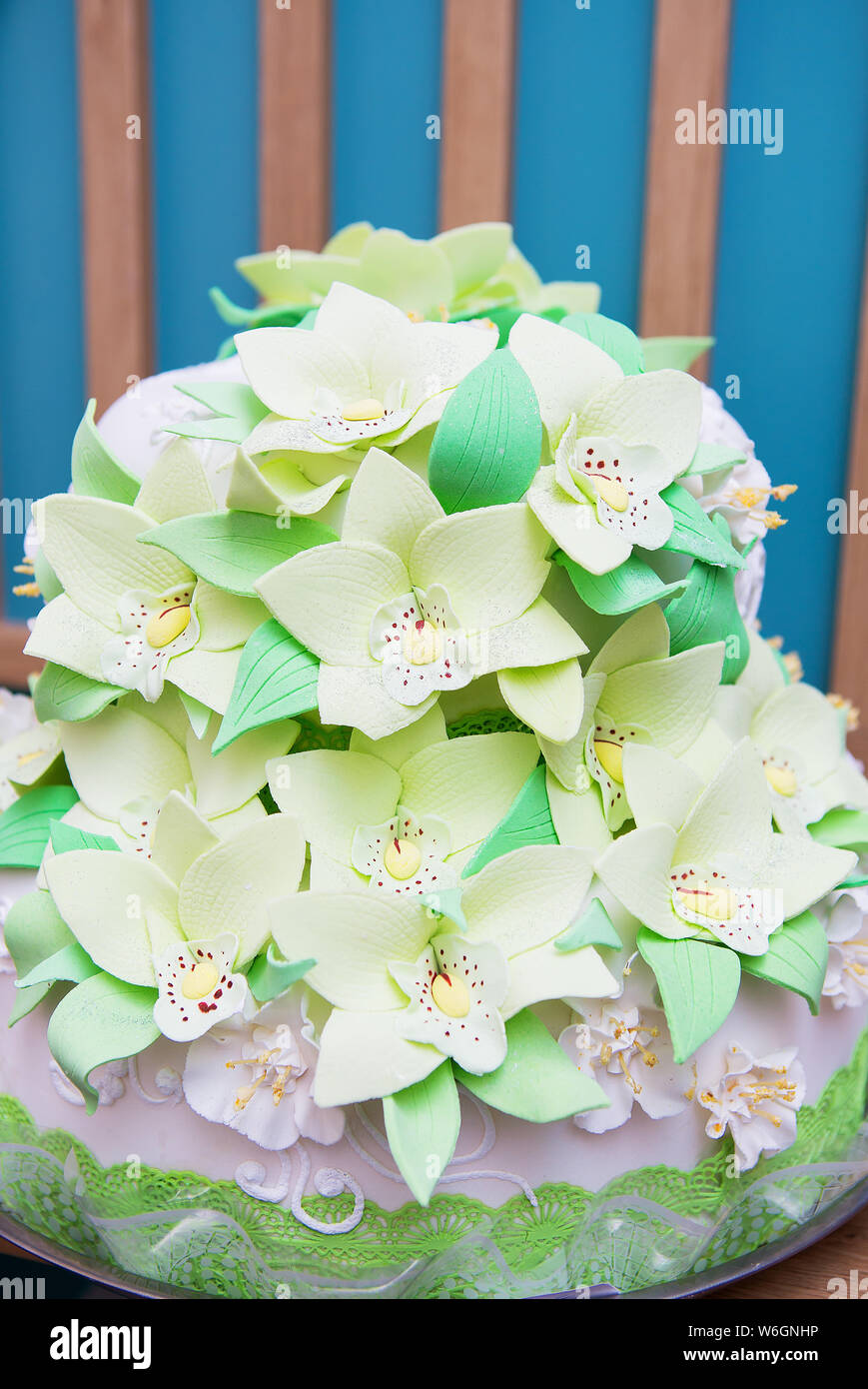 Wedding loaf. A tall beautiful loaf decorated with flowers, designed ...