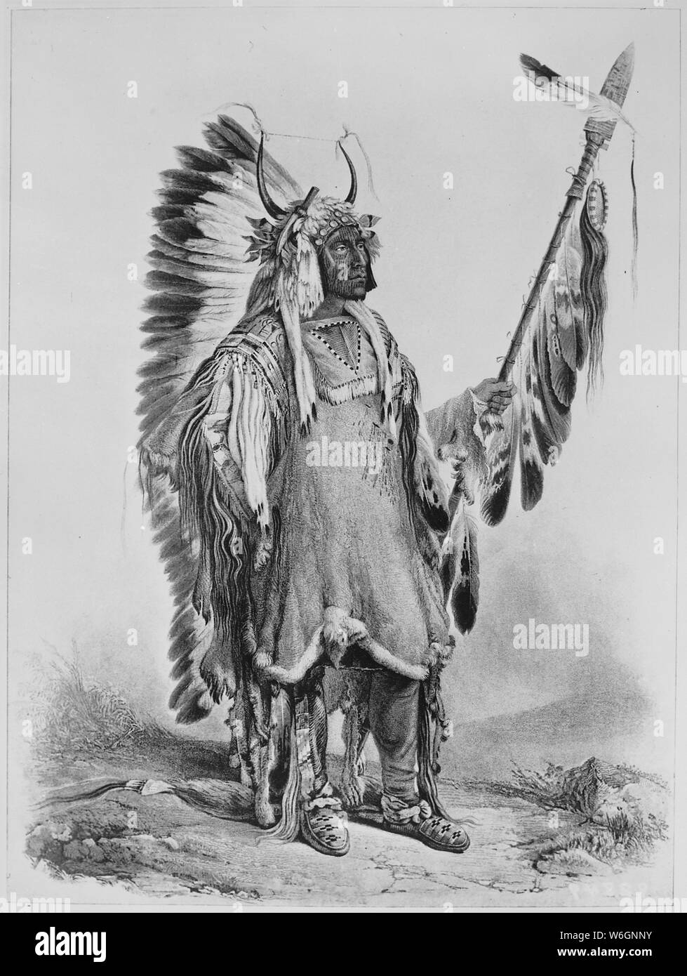 Four Bears (Mato-Tope), a Mandan chief; full-length, standing, holding ...