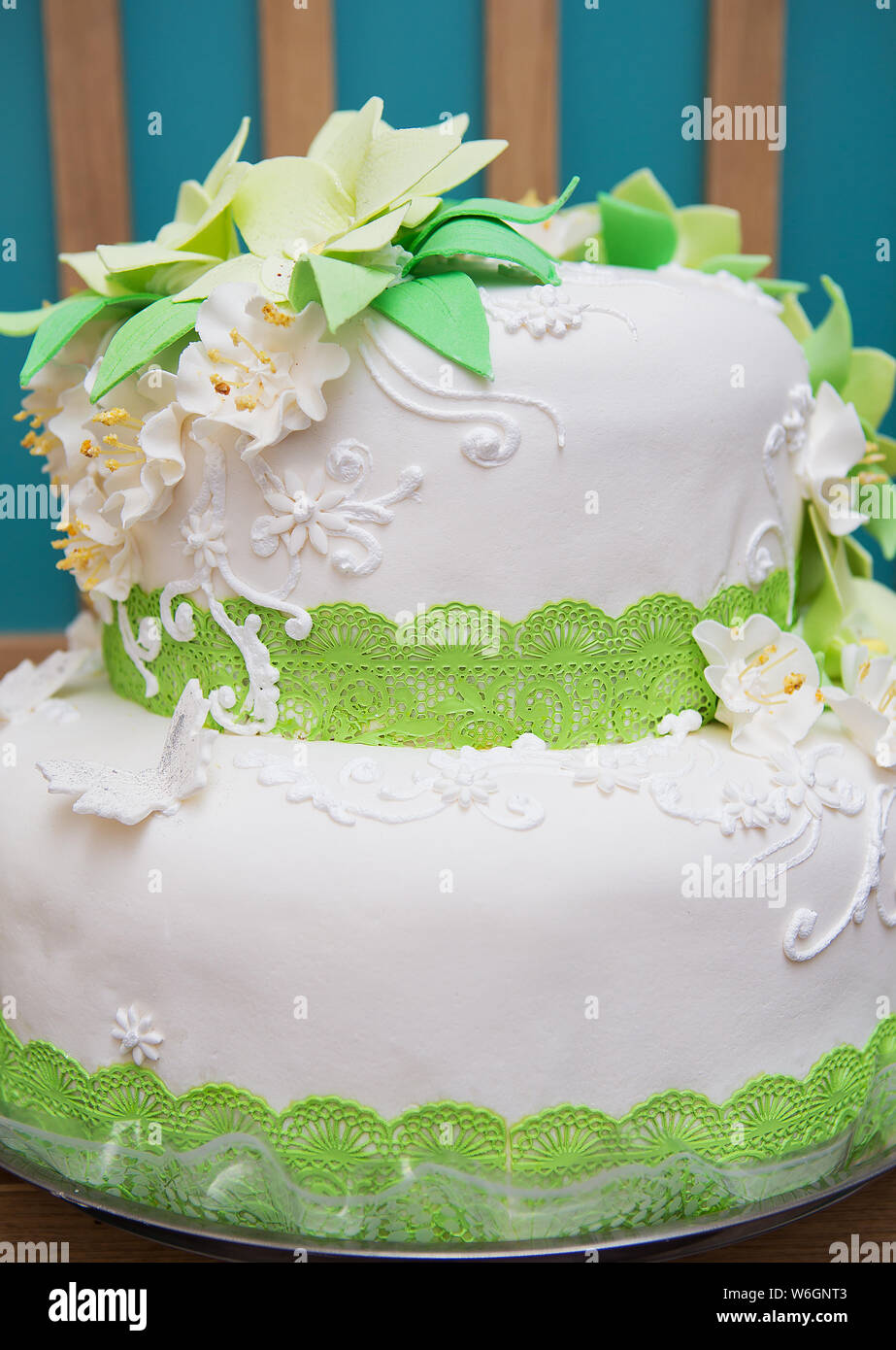 Wedding loaf. A tall beautiful loaf decorated with flowers, designed ...