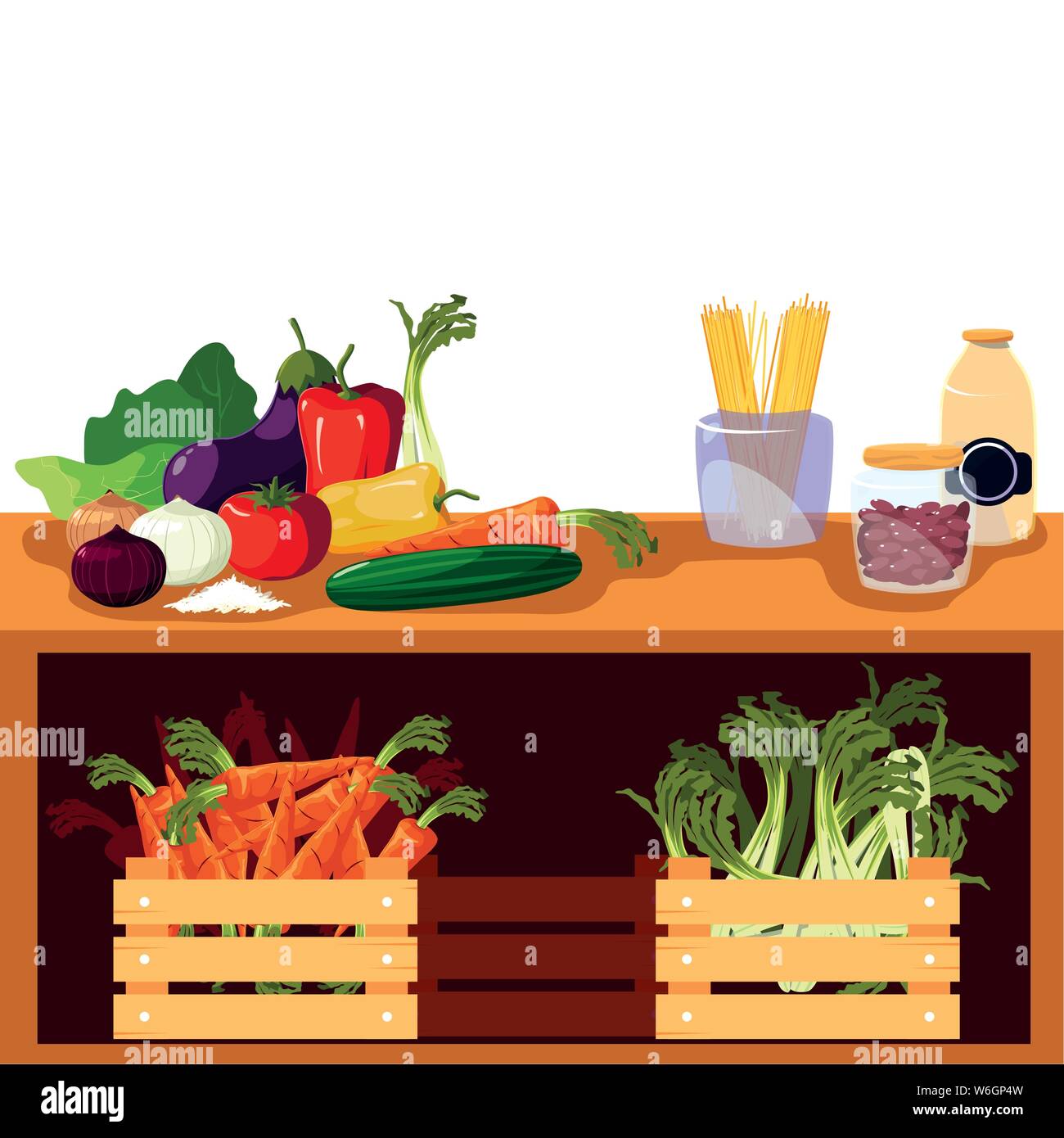 stand selling vegetables and fruits vector illustration Stock Vector ...
