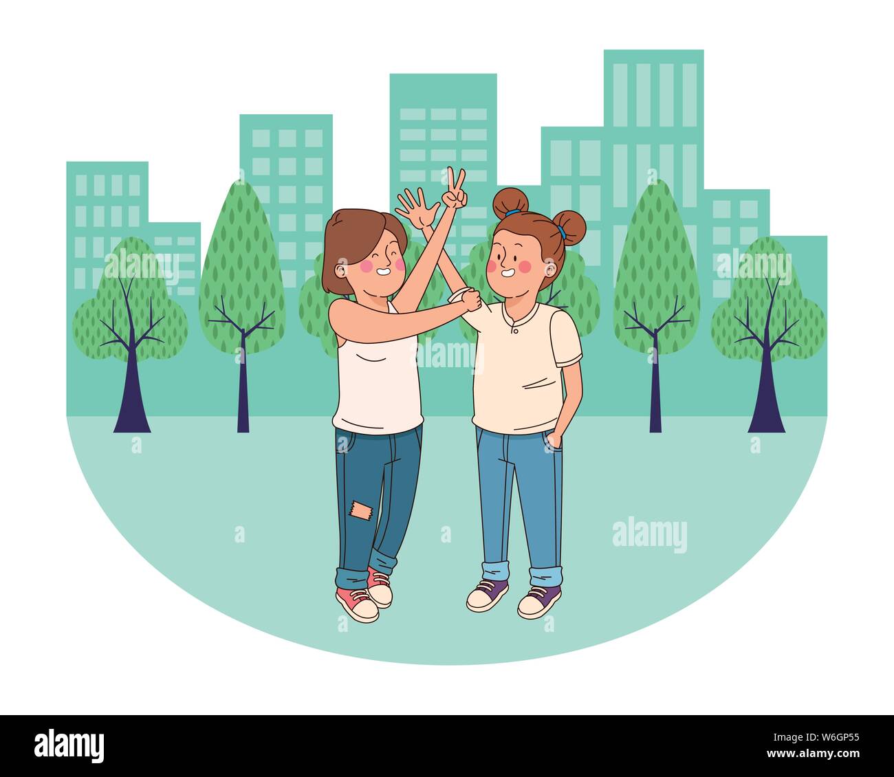 Teenagers friends smiling and having fun cartoon Stock Vector Image ...