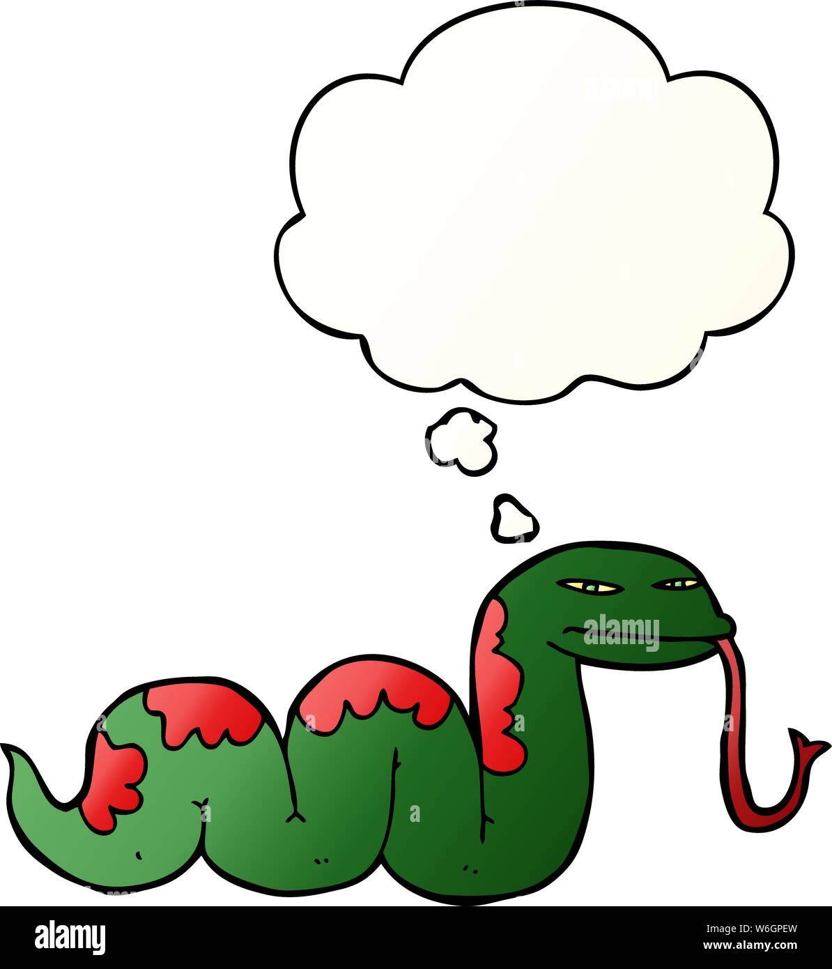 cartoon slithering snake with thought bubble in smooth gradient style ...