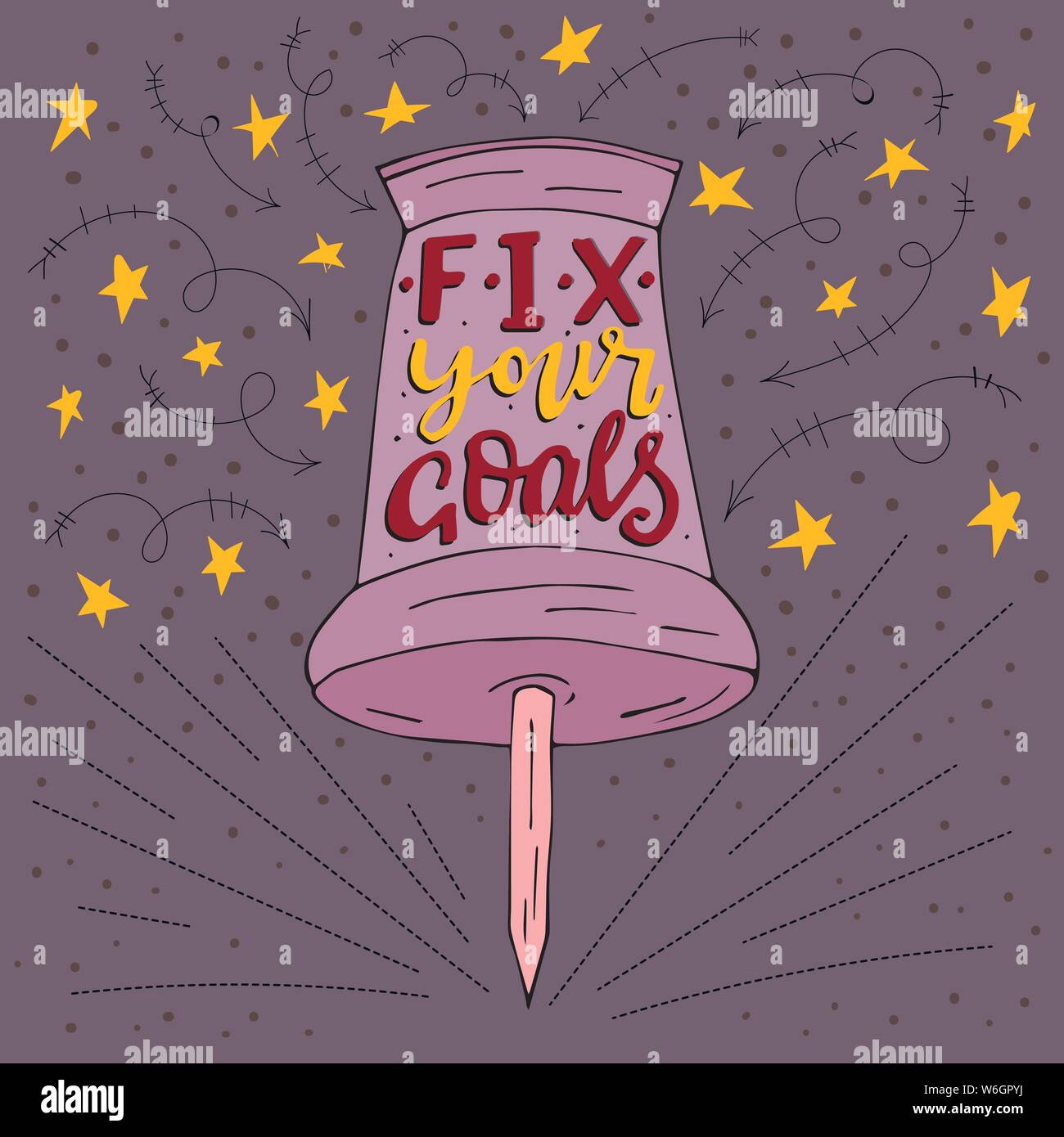 Fix your goals. Handdrawn vector brush lettering with an office button ...