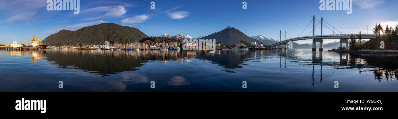 Sitka harbour and the John O'Connell bridge with Mt. Versovia and Gavin ...
