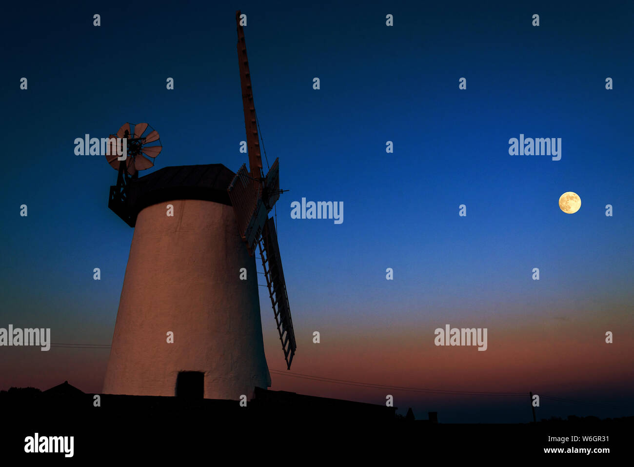 Spring moonrise at Ballycopeland Windmill historic monument near ...