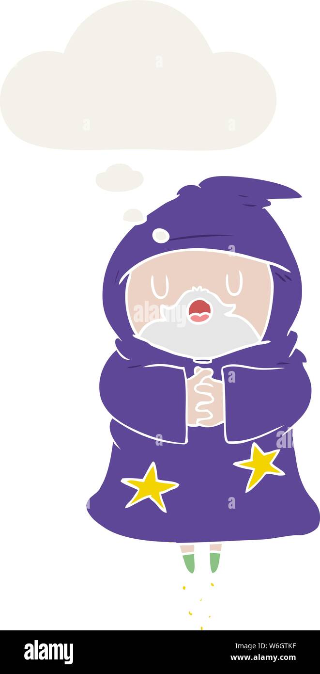 cartoon floating wizard with thought bubble in retro style Stock Vector ...