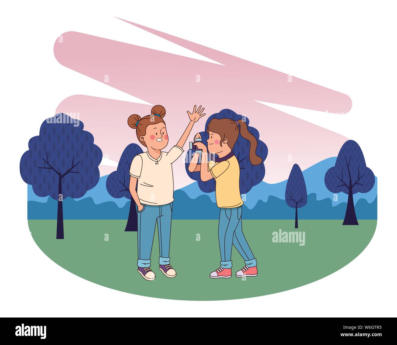 Teenagers friends smiling and having fun cartoon Stock Vector Image ...