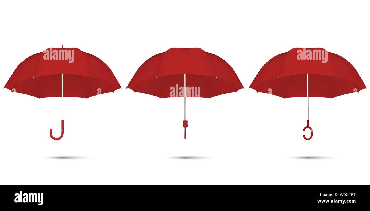 Vector 3d Realistic Render Red Blank Umbrella Icon Set Closeup Isolated on White Background ...