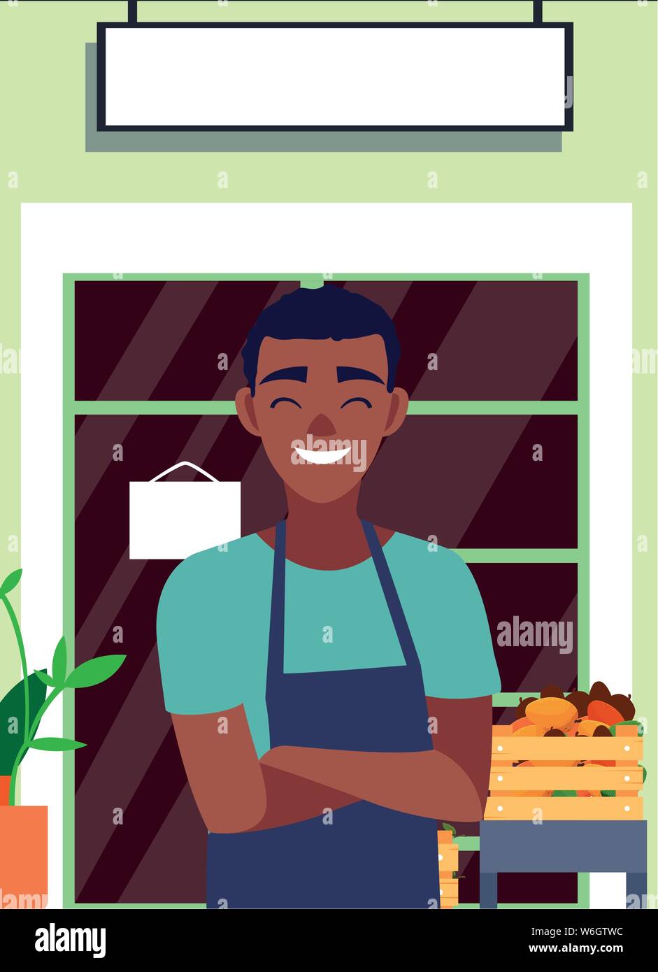 seller man farm products shop front vector illustration Stock Vector ...