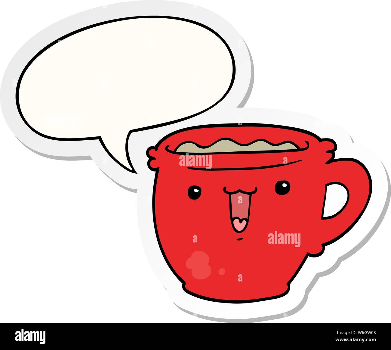 cute cartoon coffee cup with speech bubble sticker Stock Vector Image ...