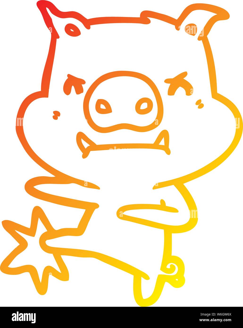 warm gradient line drawing of a angry cartoon pig karate kicking Stock ...