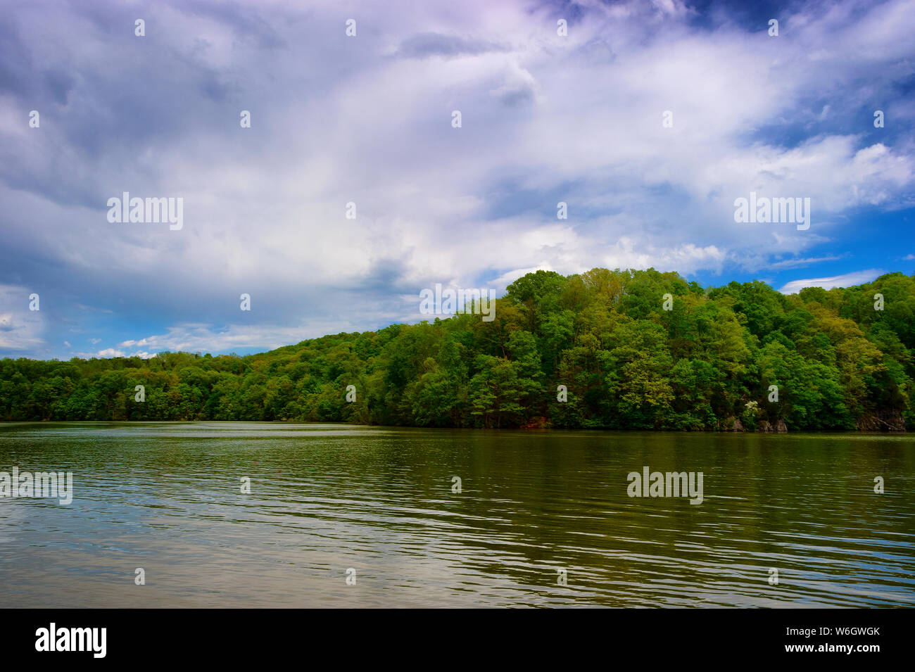 Landscape view of the shoreline on Patrick Henry Reservoir on the ...