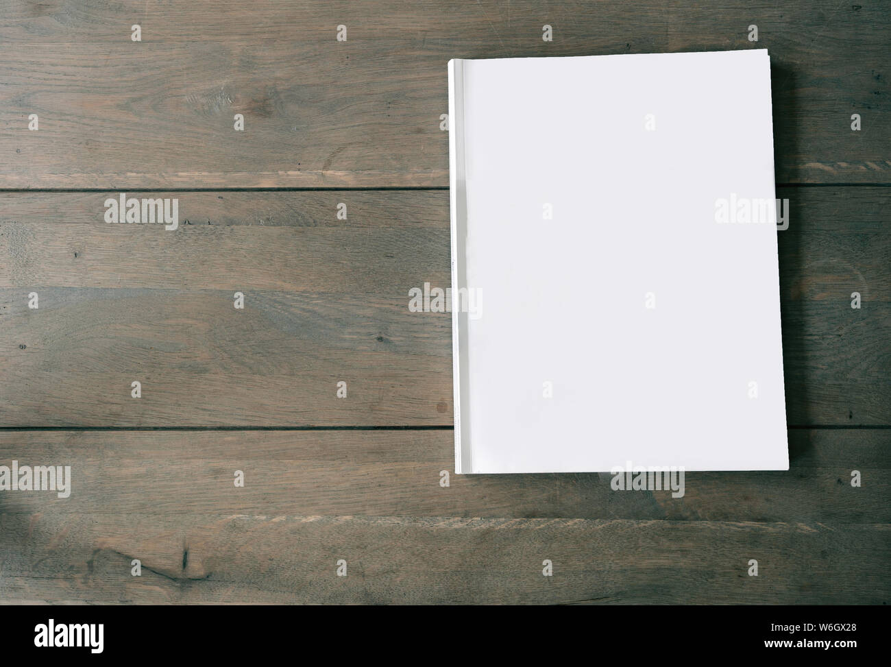Blank magazine or brochure on wooden background texture, top view and ...