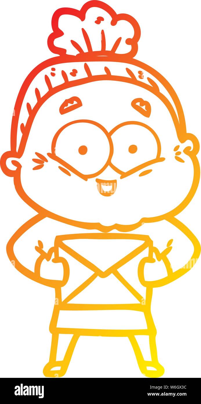 warm gradient line drawing of a cartoon happy old woman Stock Vector ...