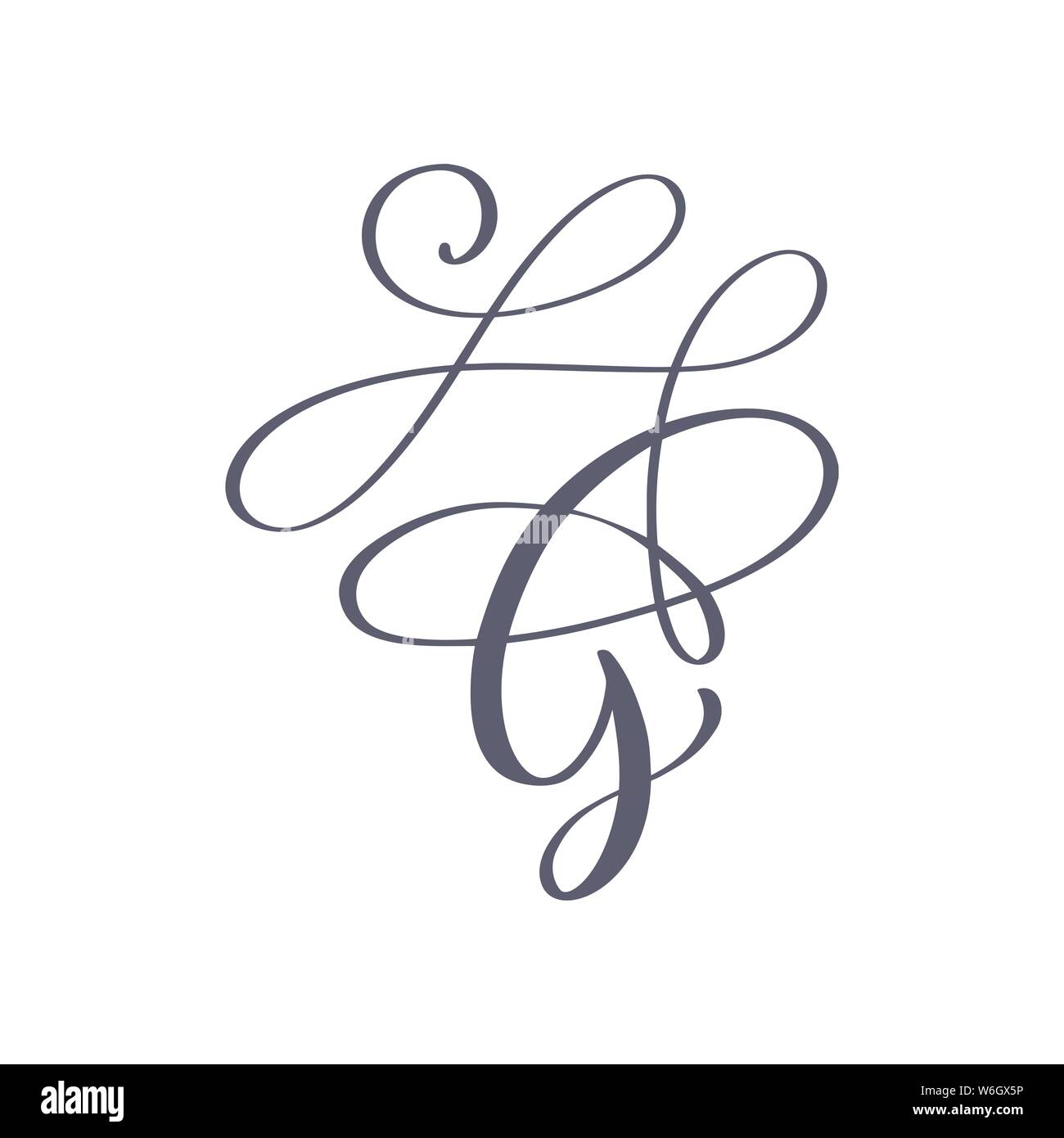 Vector Hand Drawn calligraphic floral G monogram or logo. Uppercase ...