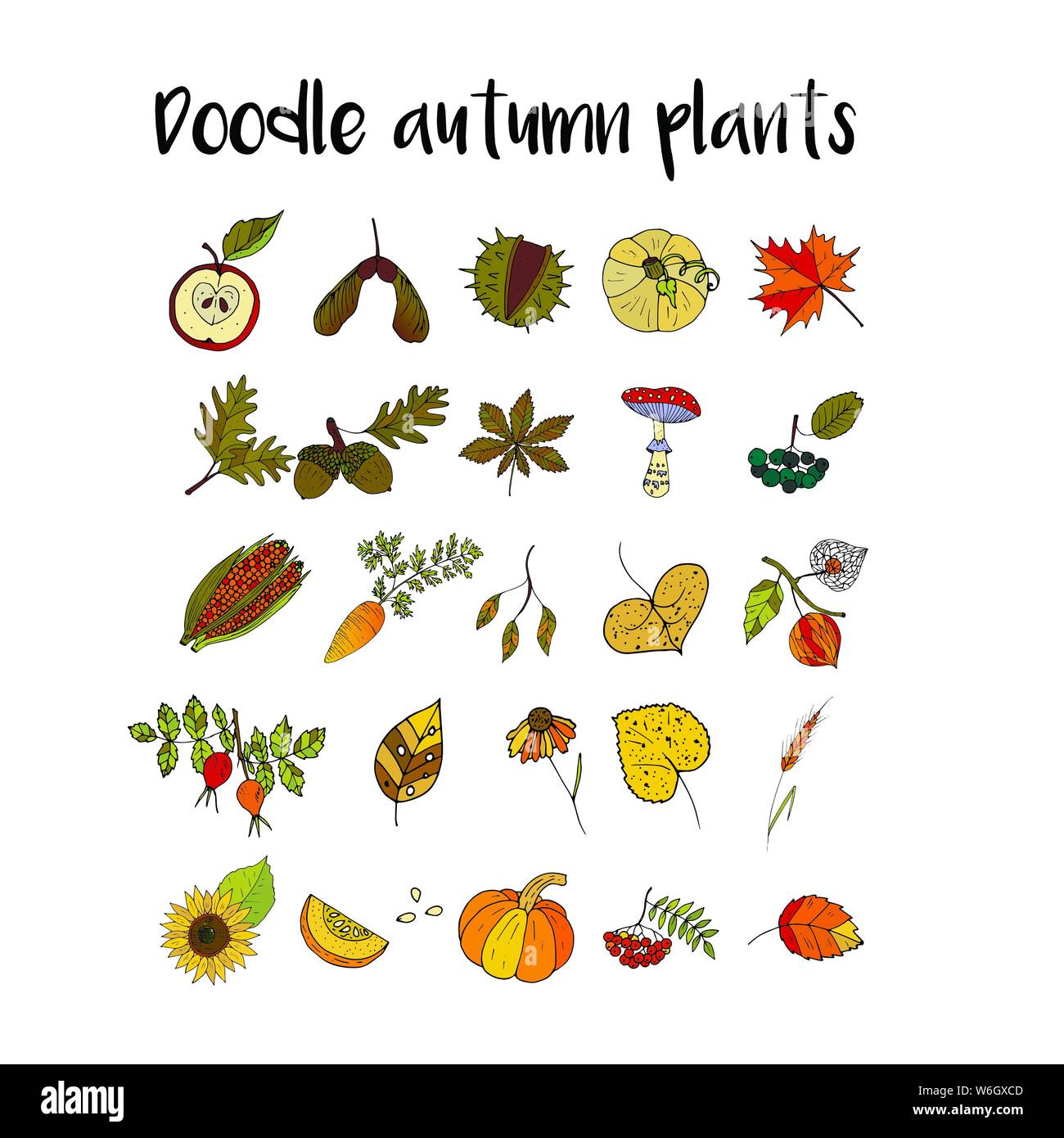 Handdrawn unique autumn icons. Vector doodle illustrations. Perfect for ...