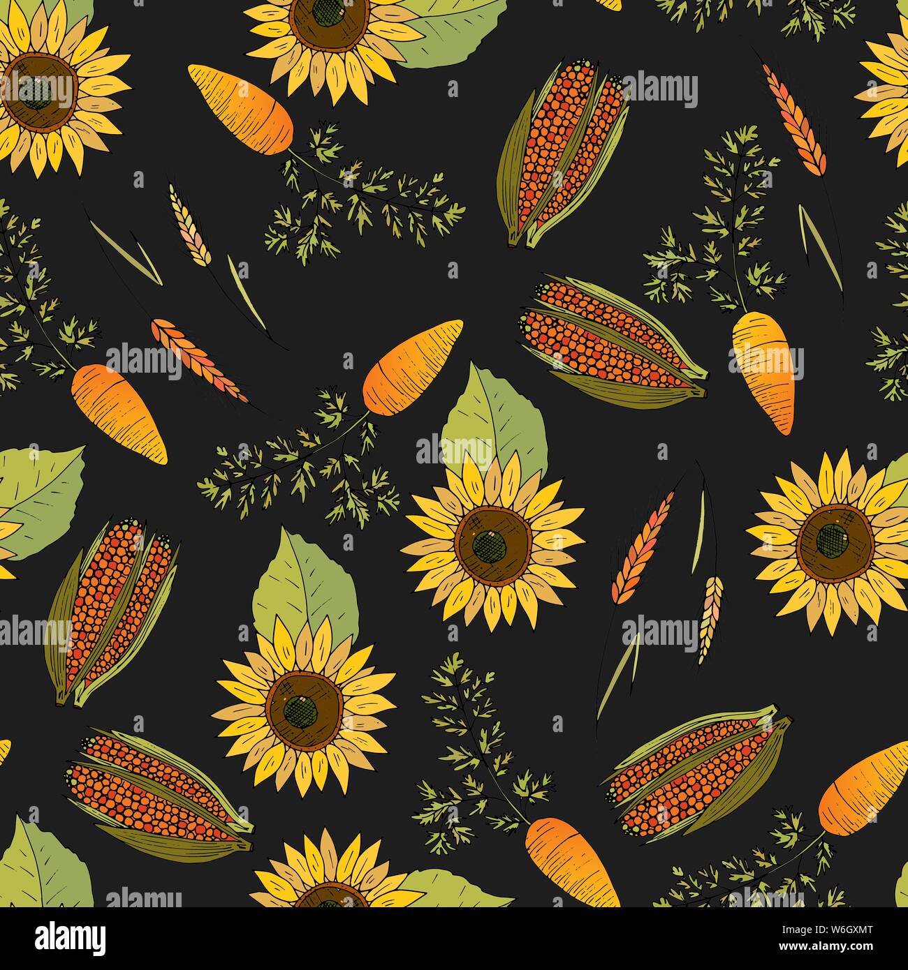 Cartoon doodle illustration. Seamless autumn vector pattern with autumn ...