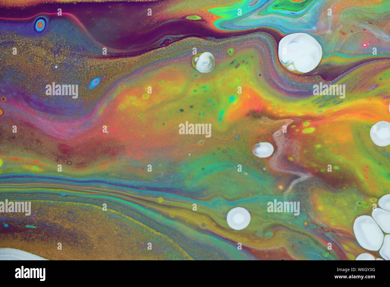 Abstract acrylic painting in a rainbow of bright neon colors for ...