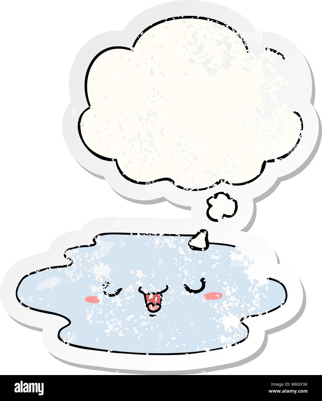 cartoon puddle with face with thought bubble as a distressed worn ...