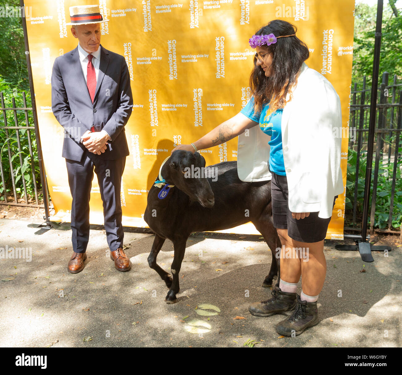 New York, NY - August 1, 2019: George Shea certifies goat name Bella at ...