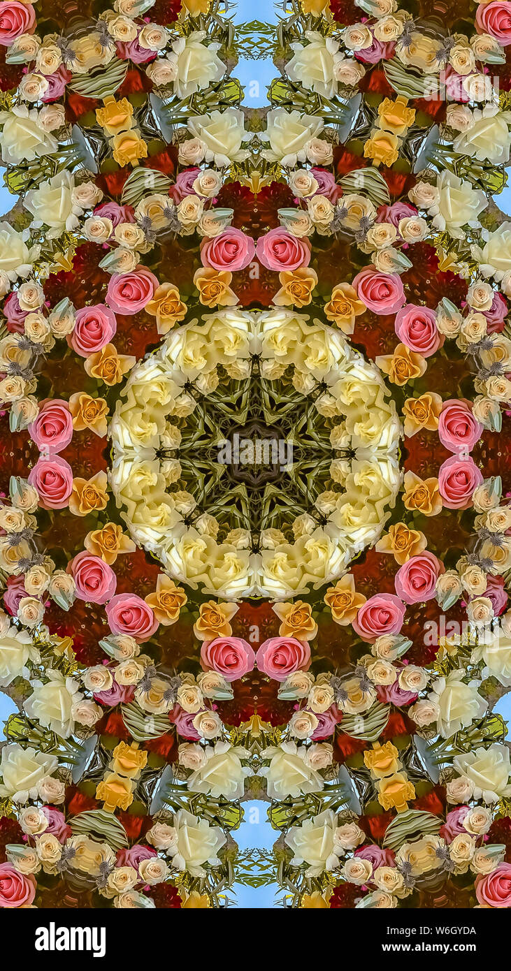 Vertical Design pattern made from photos of collrful flowers at a ...