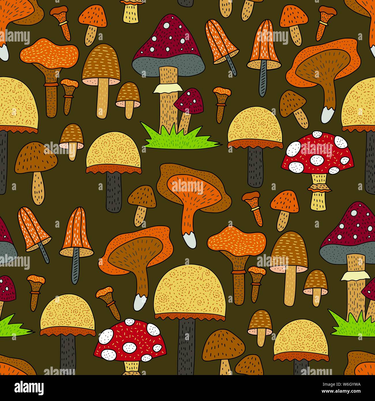 Seamless vector forest pattern with cute color illustrations Stock ...