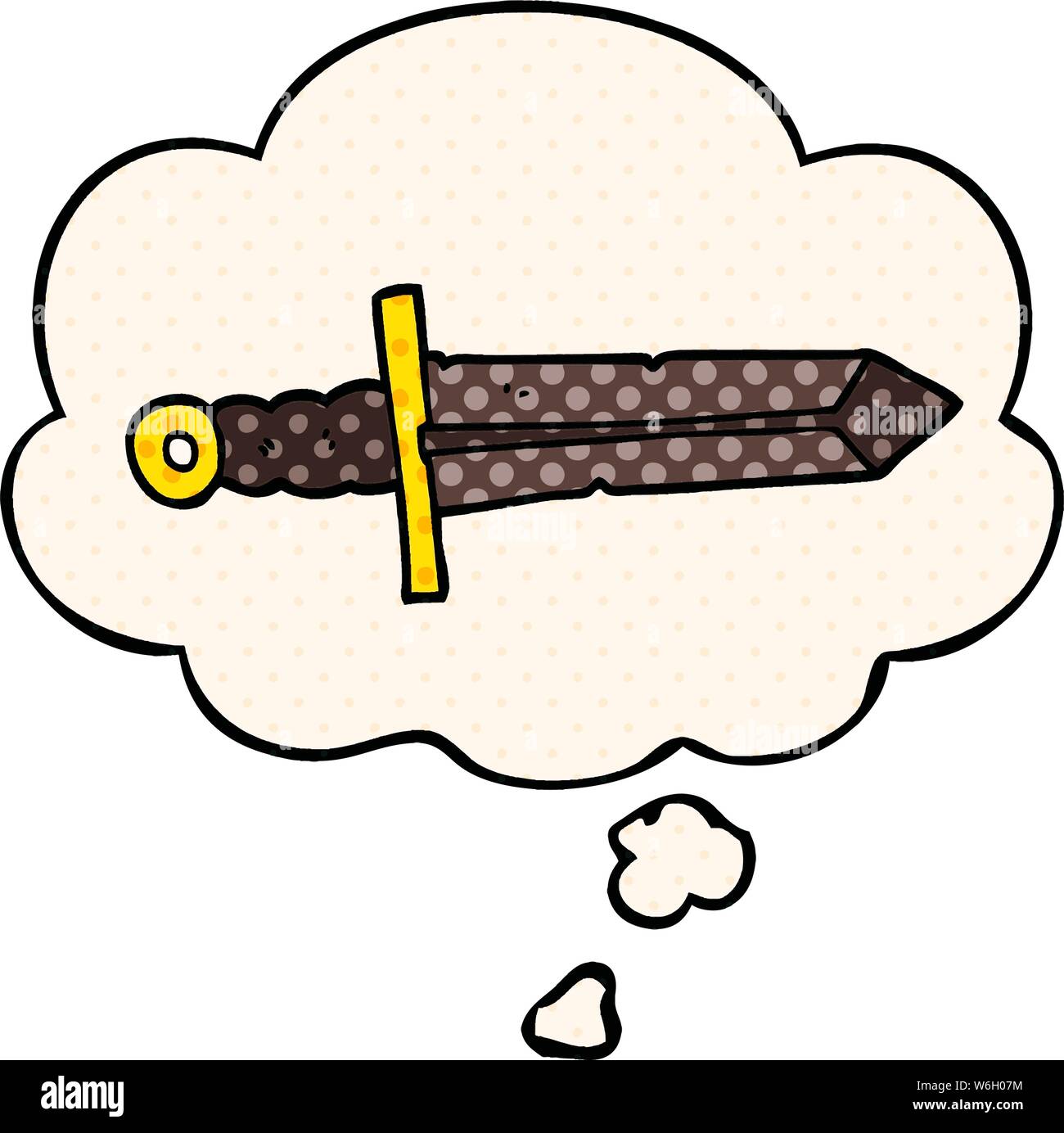 cartoon sword with thought bubble in comic book style Stock Vector ...