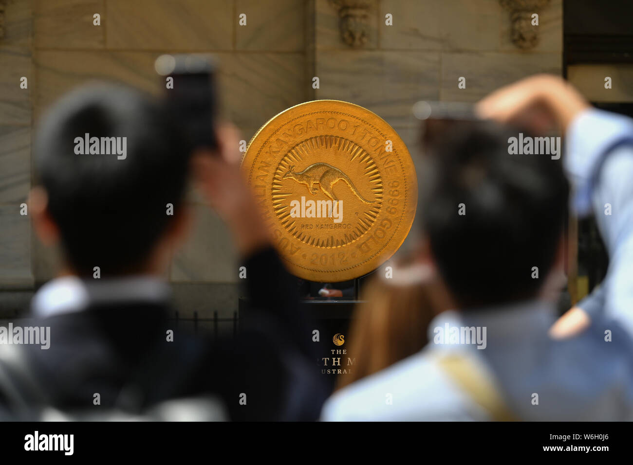 The Australian Kangaroo One Tonne Gold Coin on display in front of the ...