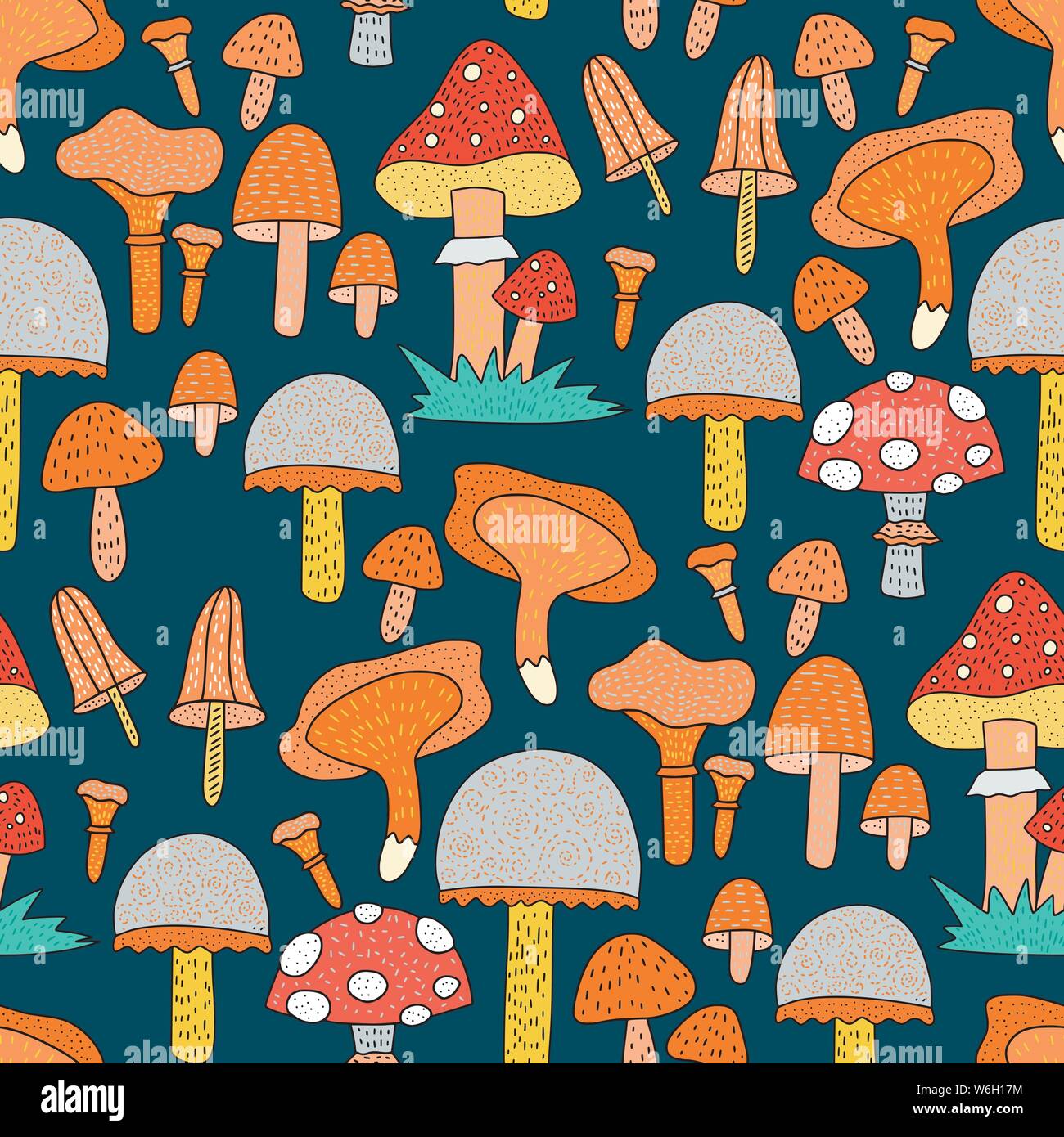 Seamless vector forest pattern with cute color illustrations Stock ...