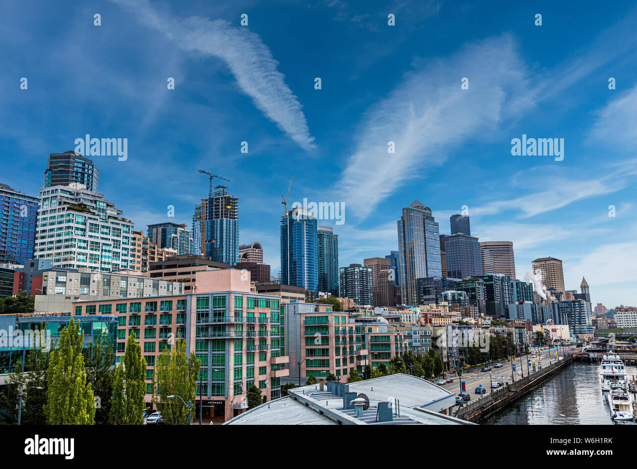 Seattle Skyline Along Waterfront Under Nice Skies Stock Photo - Alamy