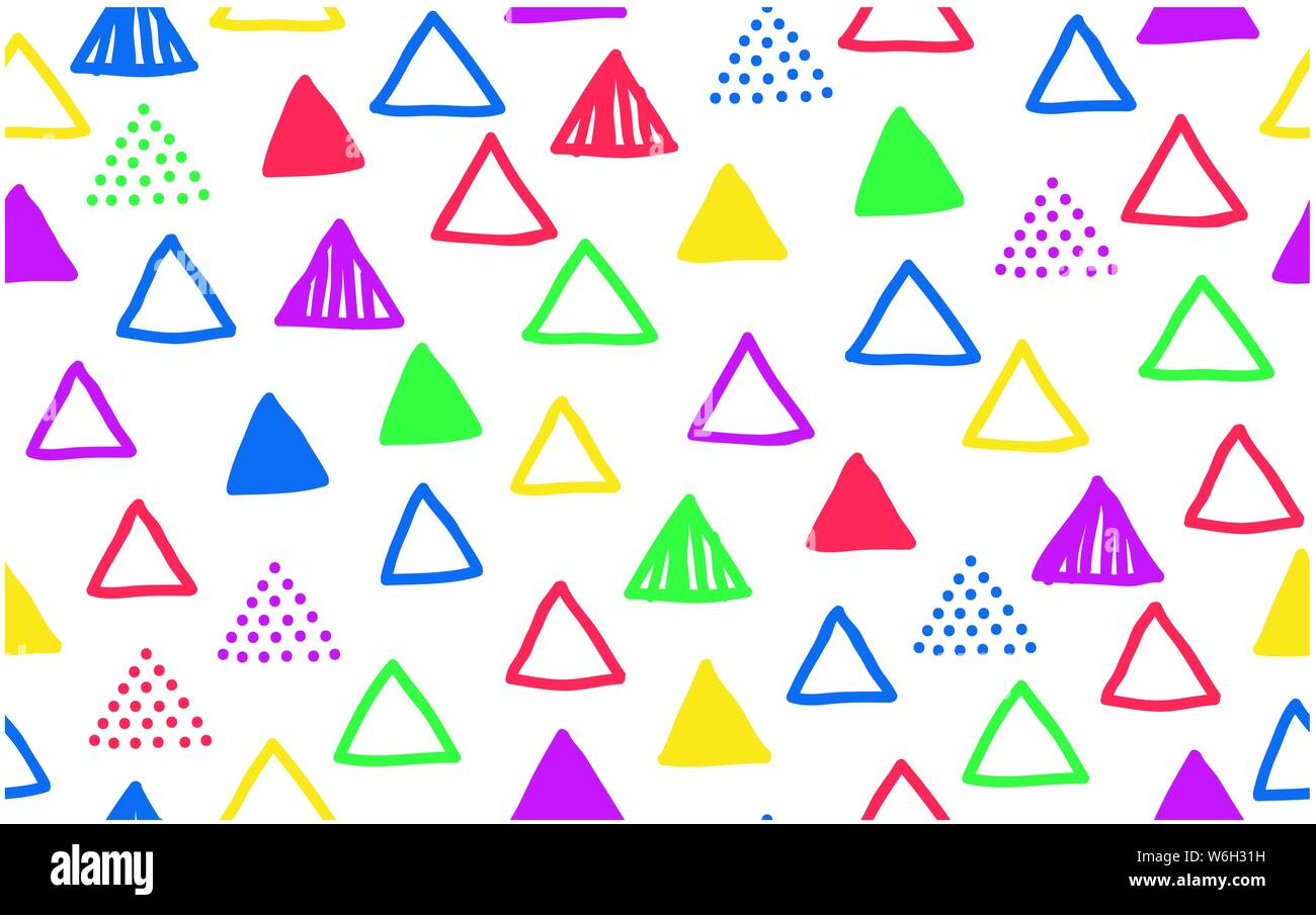 Seamless 80s style pattern with vividly colored doodle triangles Stock ...