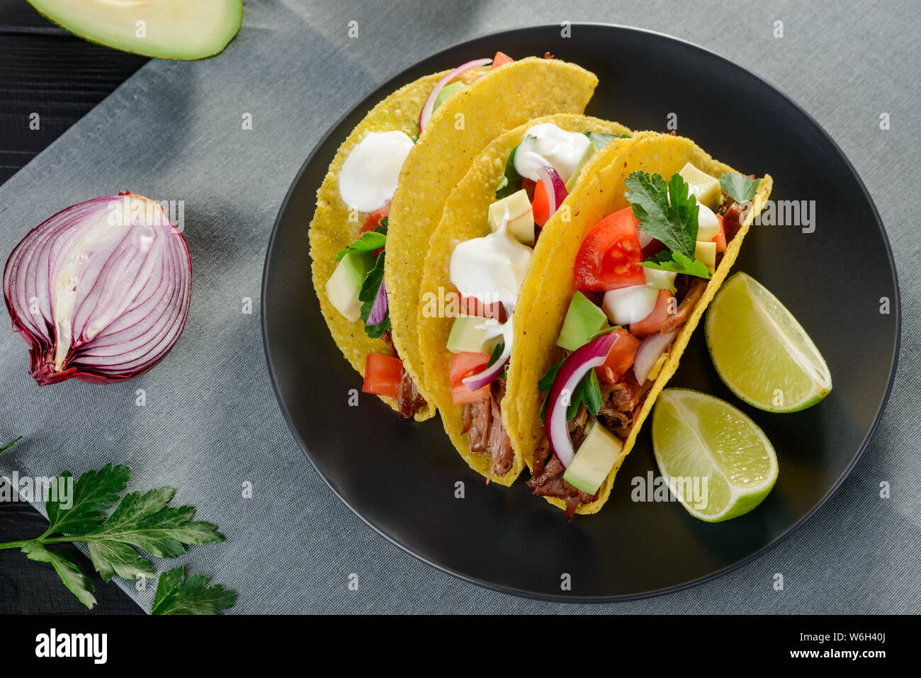 Delicious hard-shell tacos Stock Photo - Alamy