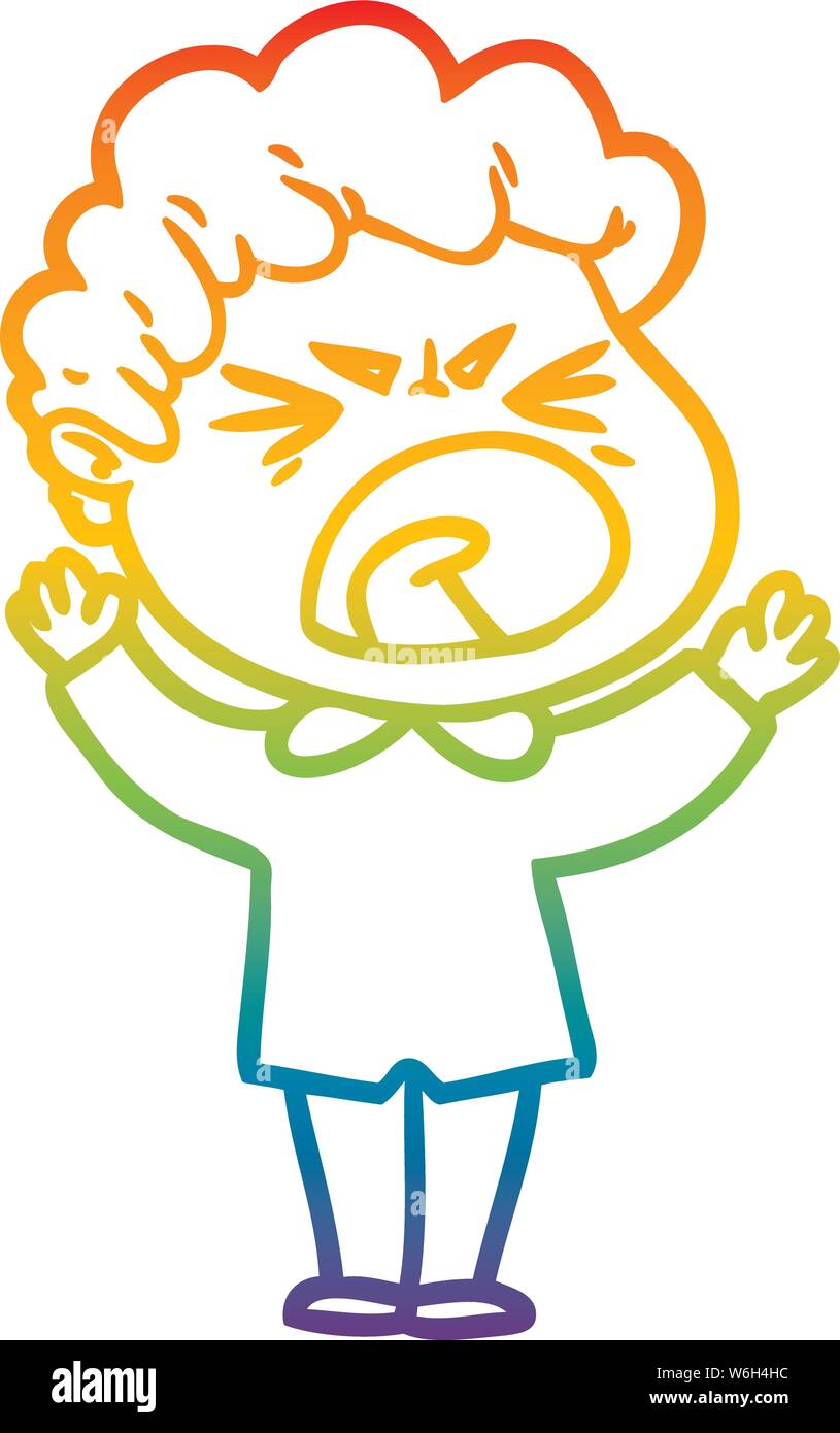 rainbow gradient line drawing of a cartoon furious man Stock Vector ...