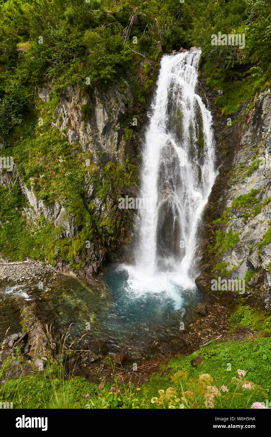 Saut deth Pish waterfall of Varrados river in Barranc de Siesso (Aran ...