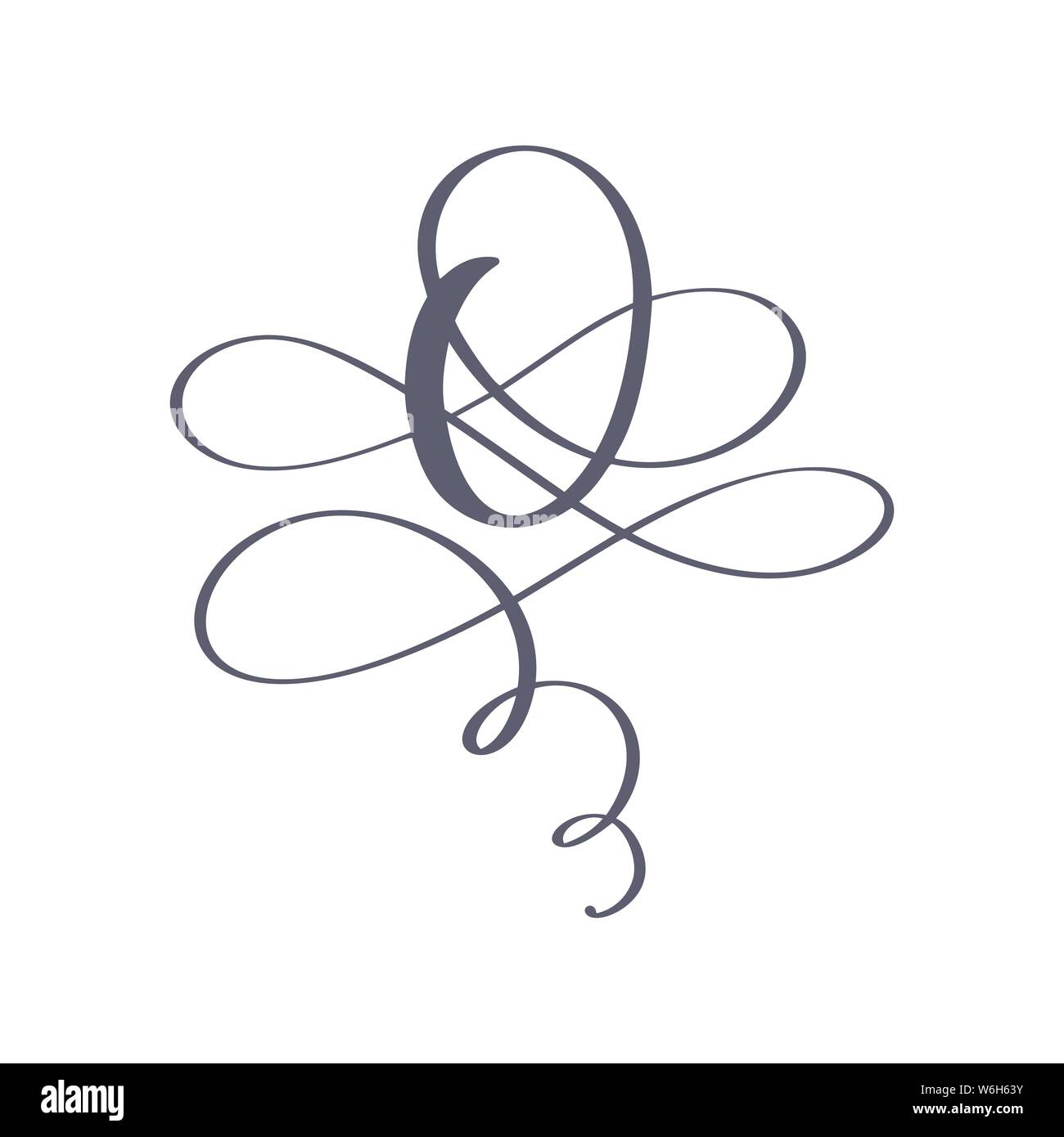 Vector Hand Drawn calligraphic floral O monogram or logo. Uppercase ...