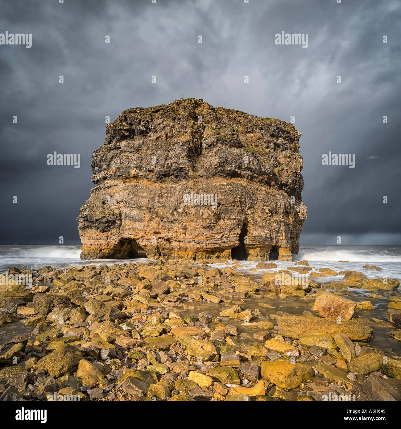 Marsden Rock, a 100 feet (30 metre) sea stack off the North East coast ...